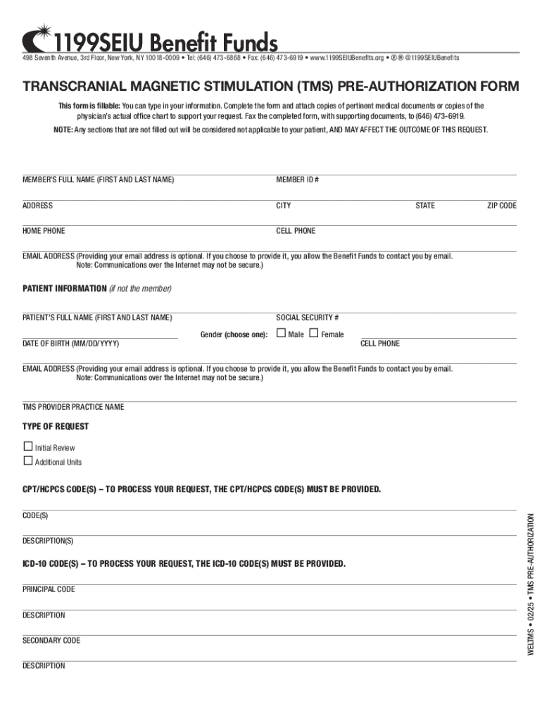 Fillable Online Transcranial Magnetic Stimulation (tms) Pre-authorization Form Fax Email Print ...