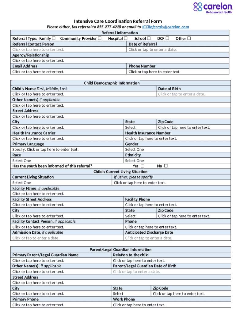 Intensive Care Coordination Referral Doc Template | pdfFiller