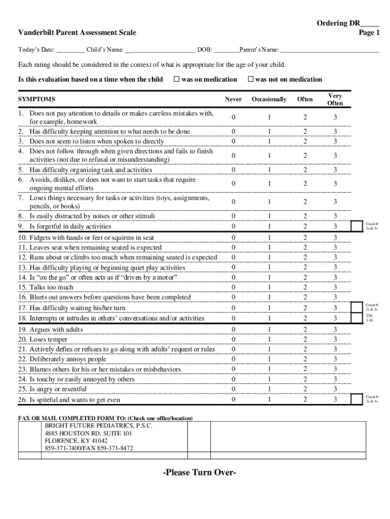 Fillable Online Vanderbilt Parent Assessment Scale Fax Email Print ...