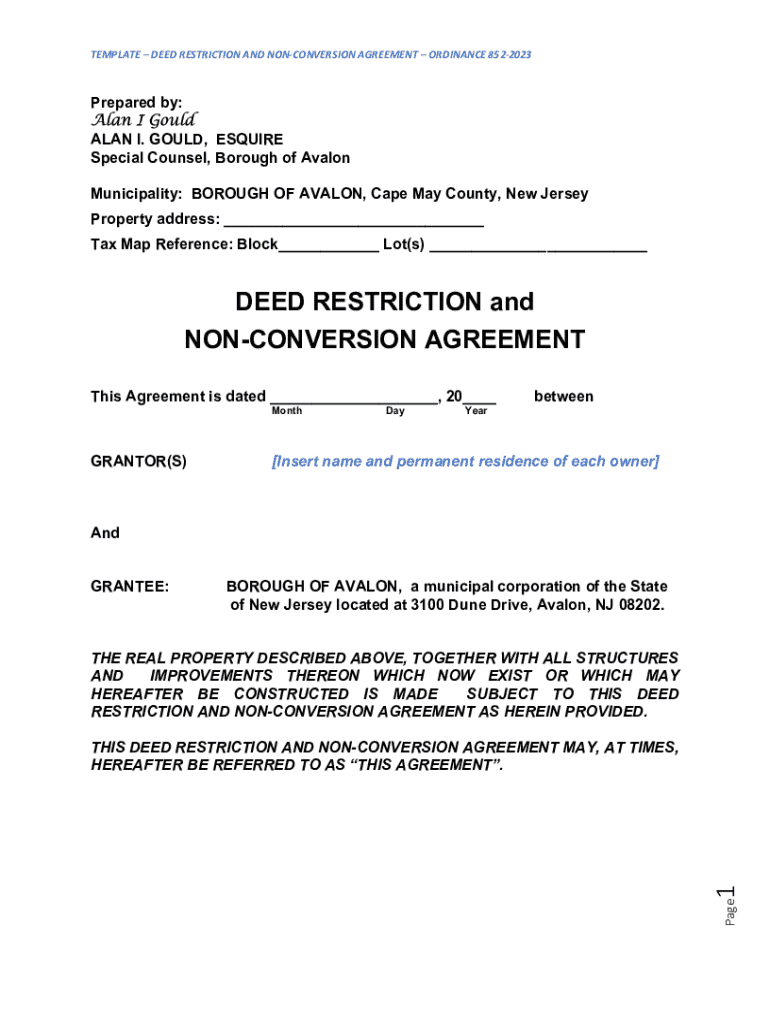 Fillable Online Deed Restriction and Non-conversion Agreement Fax Email Print - pdfFiller