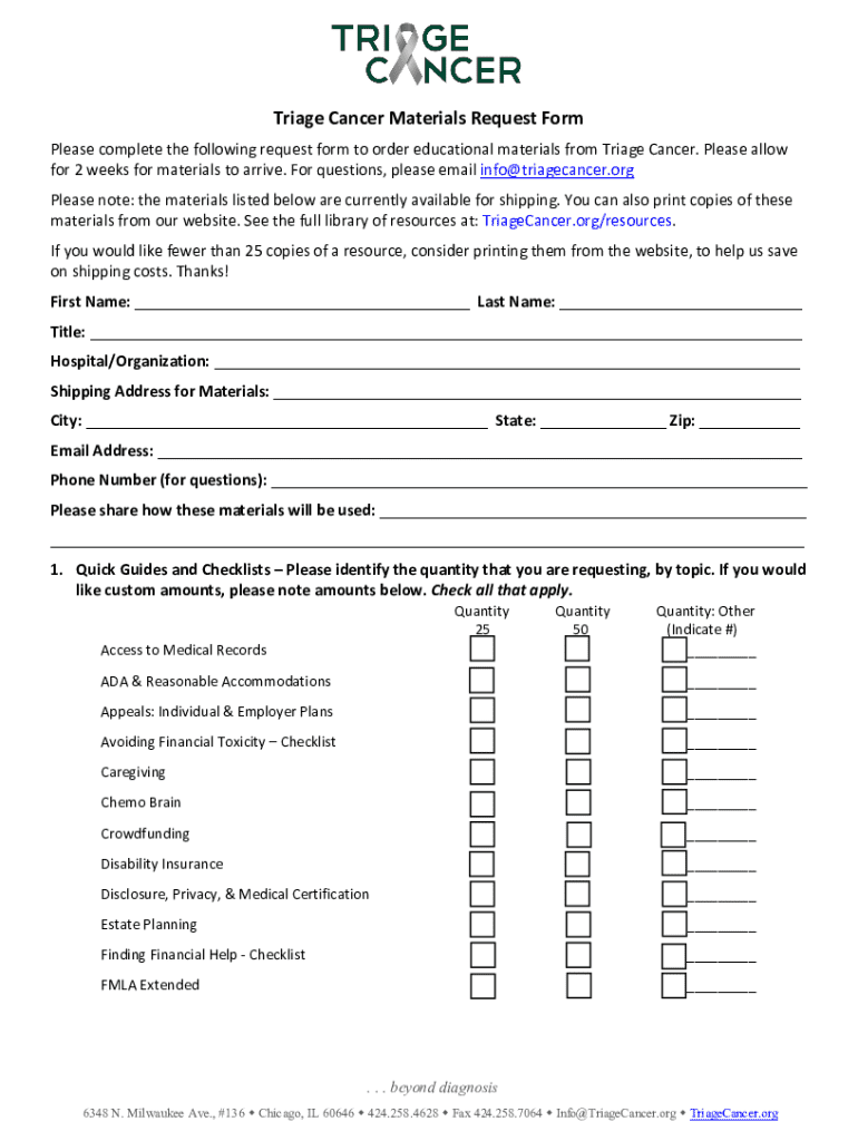 Fillable Online Triage Cancer Materials Request Form Fax Email Print ...