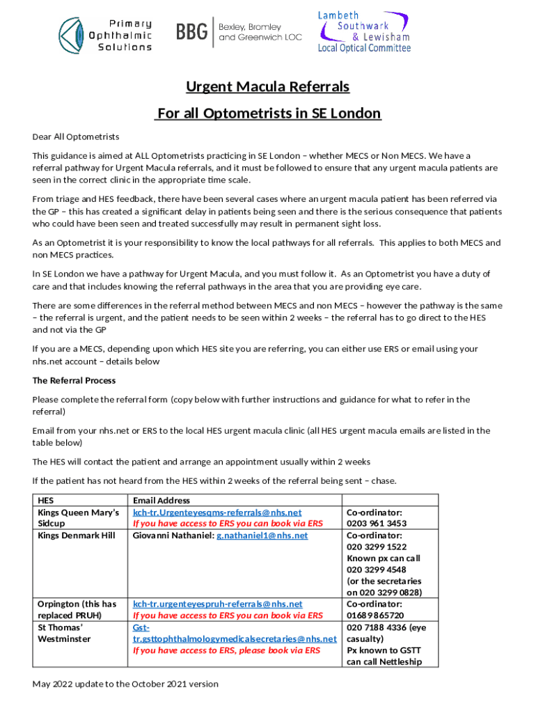 Urgent Macula Referral Doc Template | pdfFiller