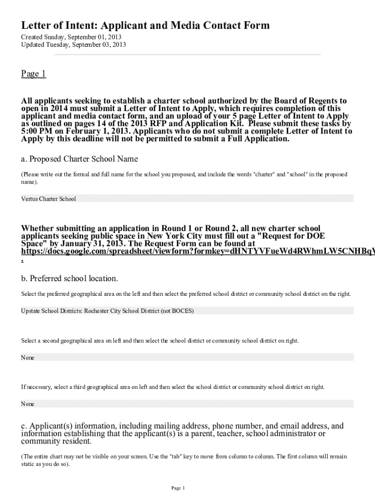 Fillable Online Letter of Intent for Charter School Application Fax Email Print - pdfFiller