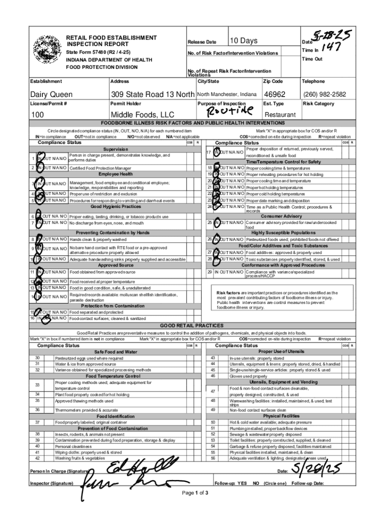 Fillable Online Retail Food Establishment Inspection Report Fax Email ...