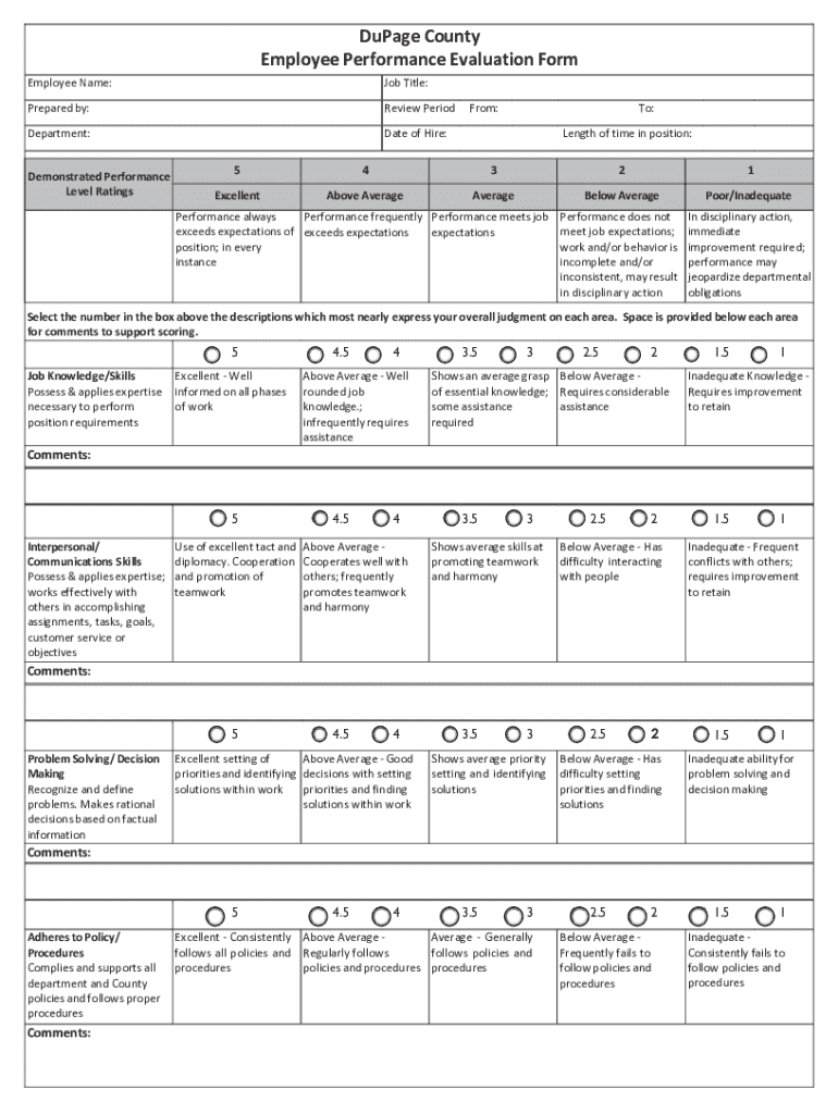 Fillable Online Dupage County Employee Performance Evaluation Fax Email Print - pdfFiller