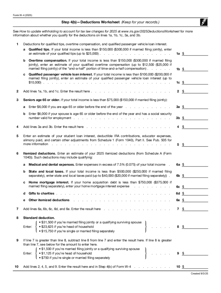 Fillable Online Step 4(b)—deductions Worksheet Fax Email Print - pdfFiller