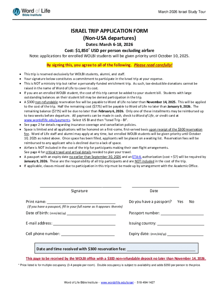 Fillable Online March 2026 Israel Study Tour Fax Email Print - pdfFiller