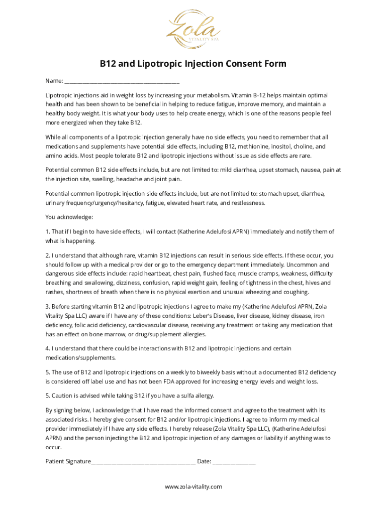 Fillable Online B12 and Lipotropic Injection Consent Fax Email Print ...