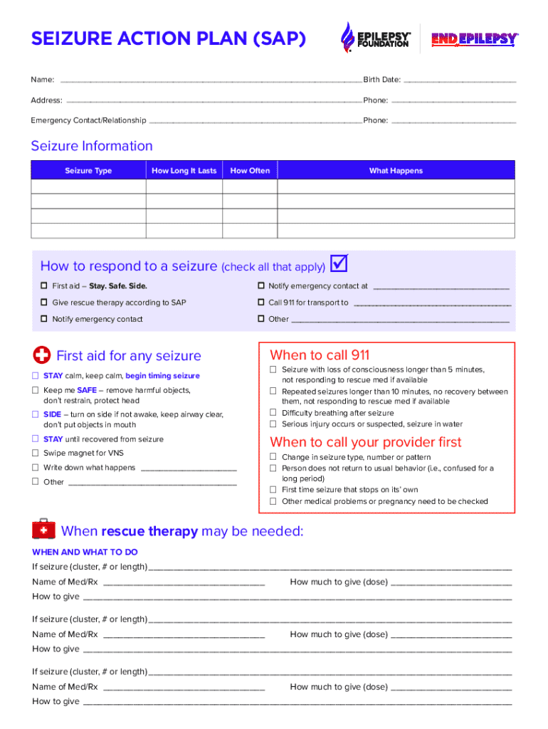 Fillable Online Seizure Action Plan Fax Email Print - pdfFiller