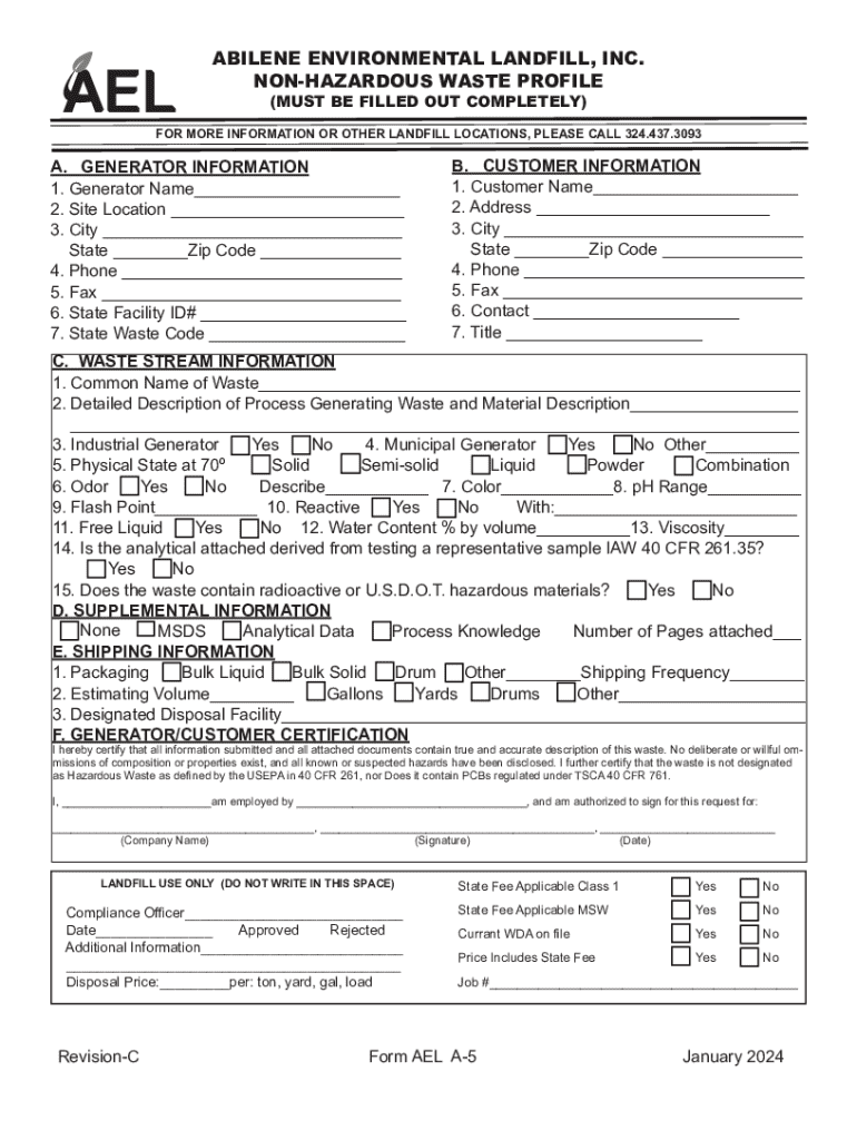 Fillable Online Abilene Environmental Landfill, Inc. Non-hazardous ...