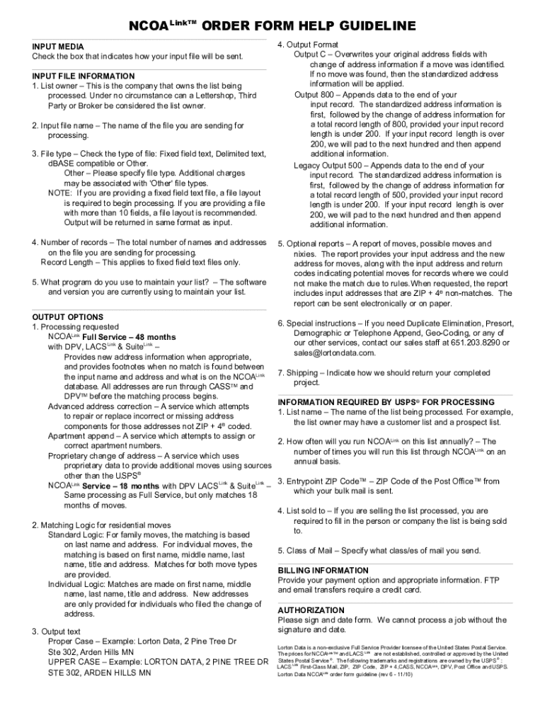 Fillable Online Ncoalink Processing Order Form Help Guideline Fax Email Print - pdfFiller