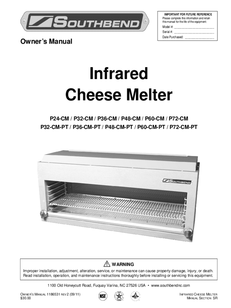 Fillable Online Owner's Manual for Infrared Cheese Melter Fax Email ...