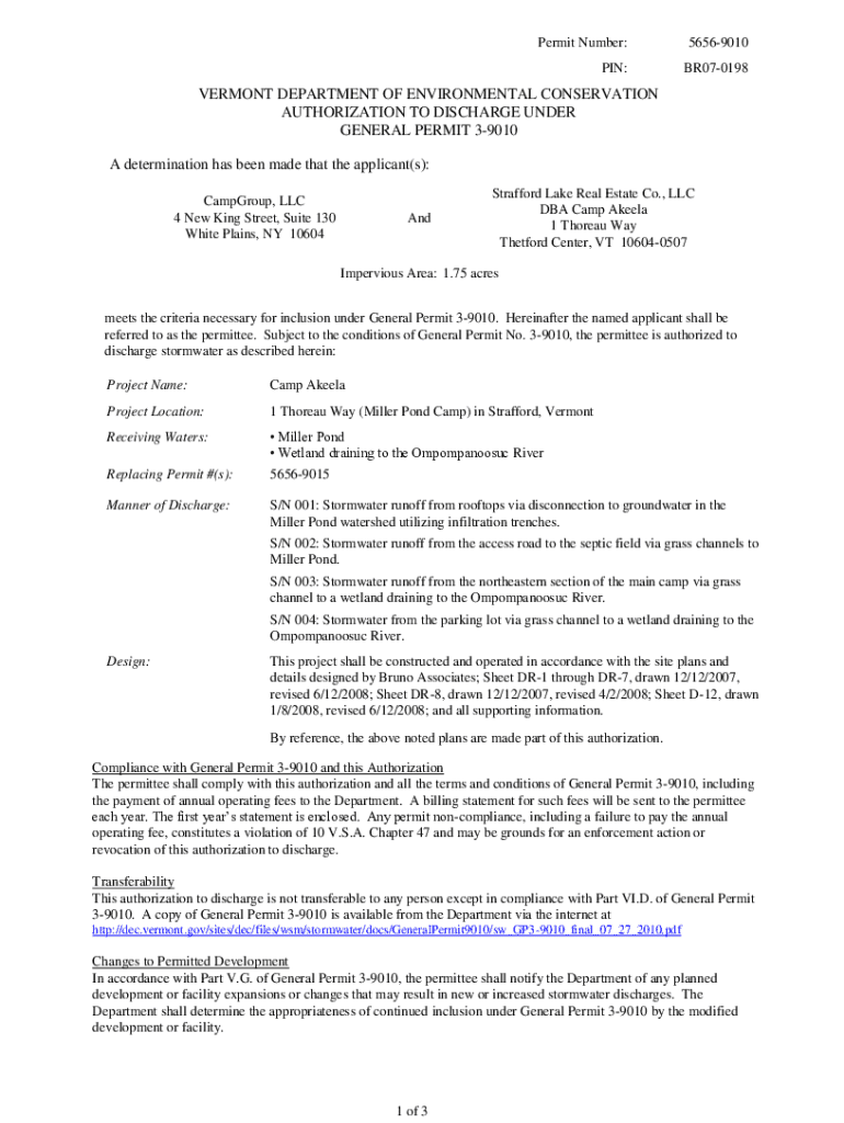 Fillable Online Stormwater Discharge Permit Authorization Fax Email ...