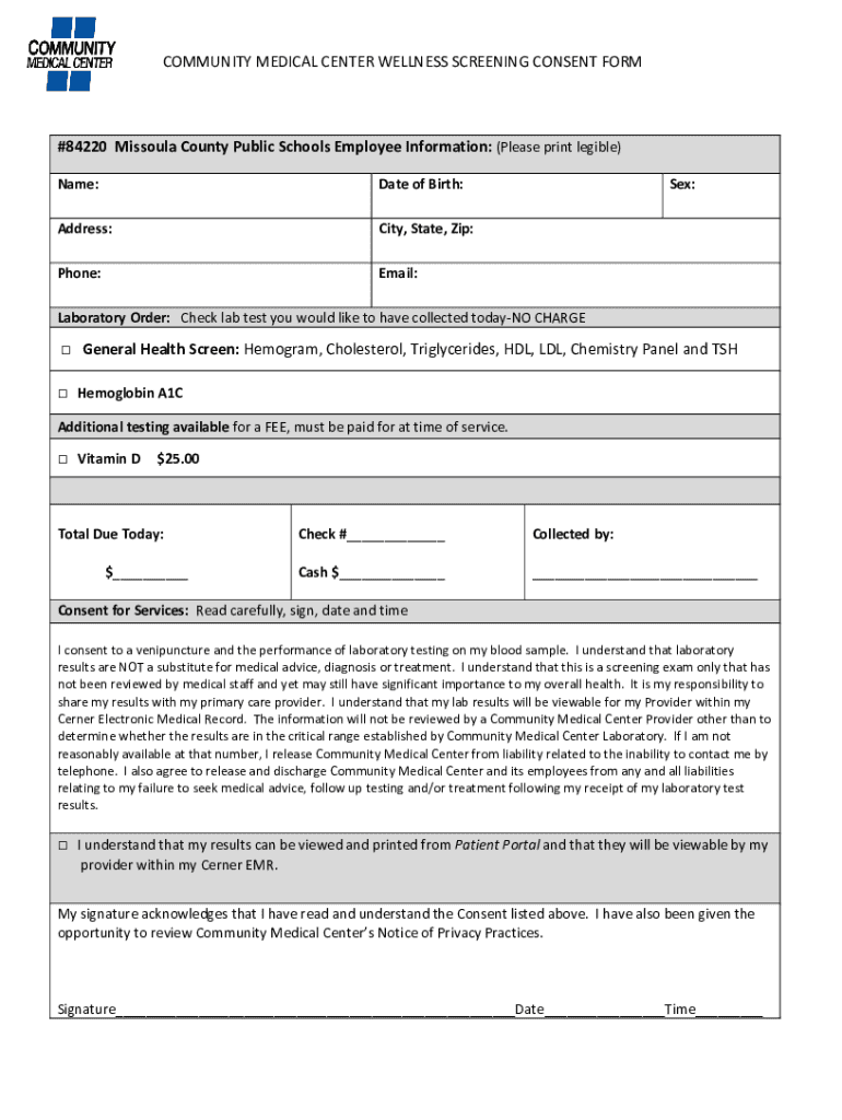 Fillable Online Wellness Screening Consent Form Fax Email Print - pdfFiller