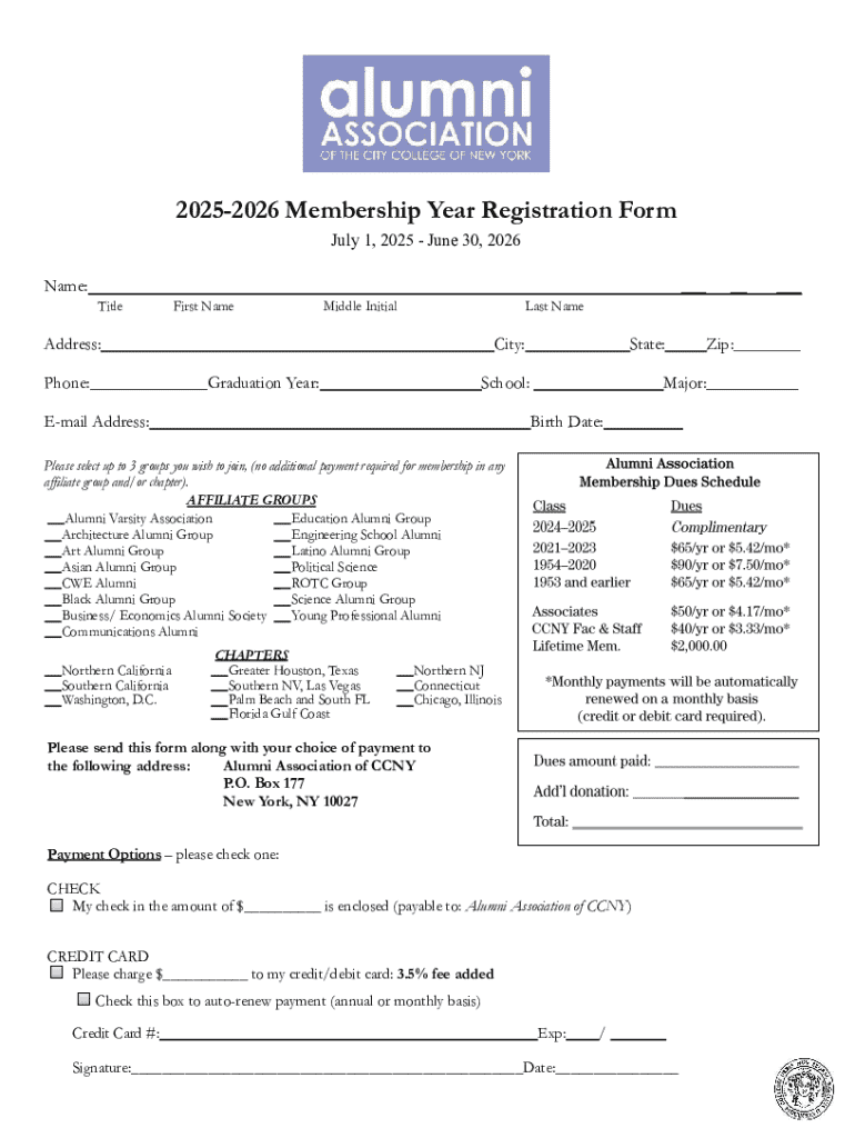 Fillable Online 2025-2026 Membership Year Registration Form Fax Email ...