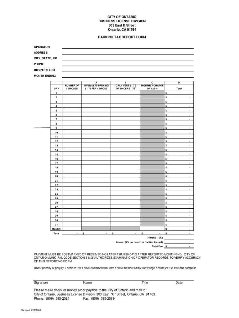 Fillable Online Parking Tax Report Form Fax Email Print - pdfFiller