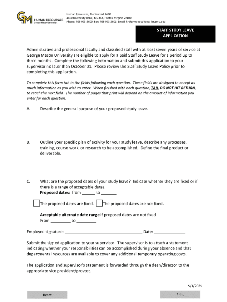 Fillable Online Staff Study Leave Application Fax Email Print - pdfFiller