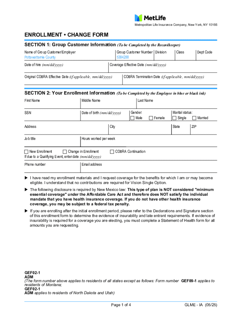 Fillable Online Enrollment / Change Form Fax Email Print - pdfFiller