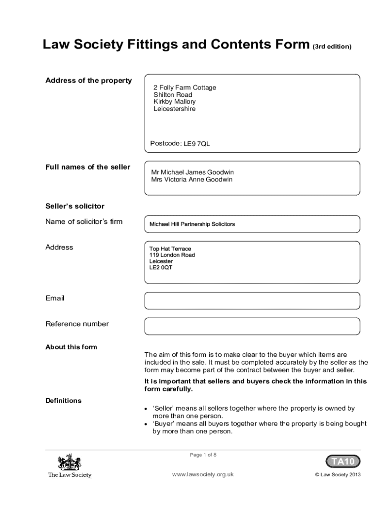 Fillable Online Law Society Fittings and Contents Form Fax Email Print ...