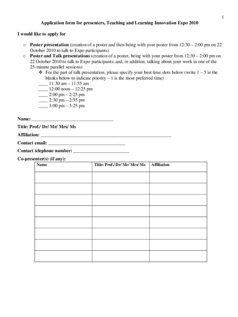 Fillable Online Application for Presenters Fax Email Print - pdfFiller