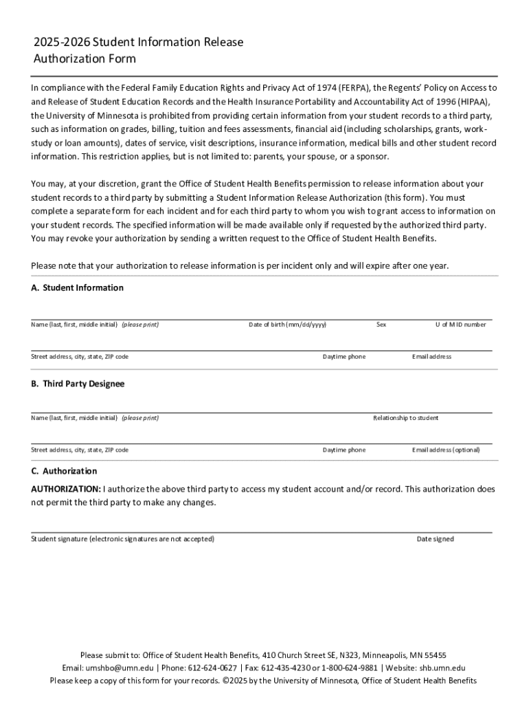 Fillable Online 2025-2026 Student Information Release Authorization Fax Email Print - pdfFiller