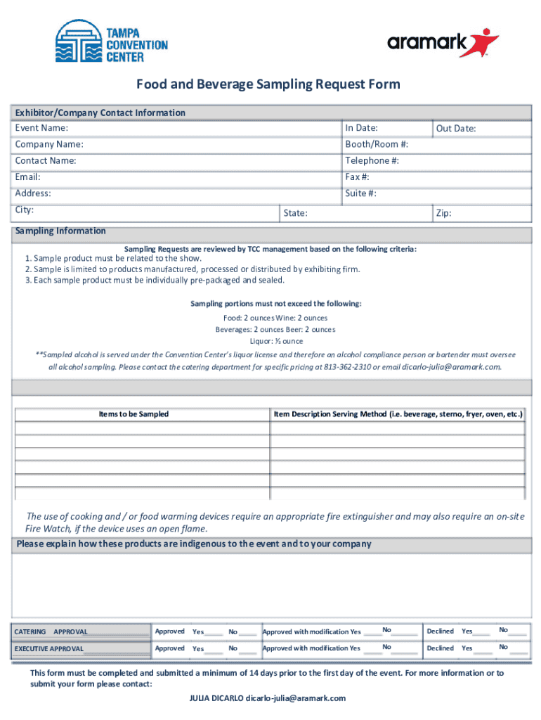Fillable Online Food and Beverage Sampling Request Fax Email Print ...