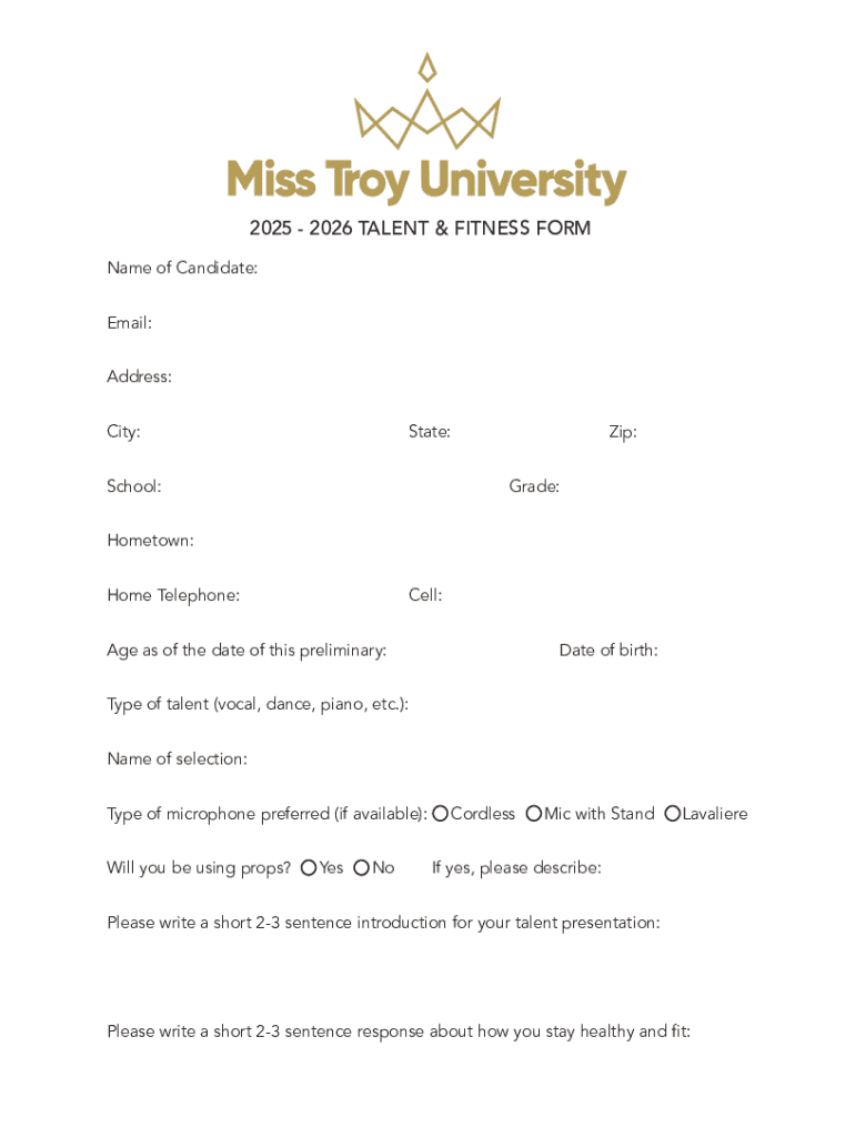 Fillable Online Talent & Fitness Registration Form Fax Email Print - pdfFiller