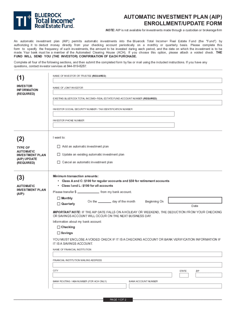 Fillable Online Automatic Investment Plan (aip) Enrollment/update Form ...