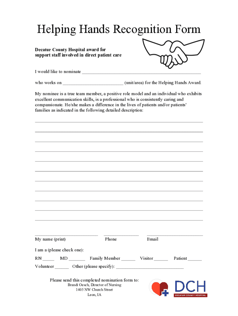 Fillable Online Helping Hands Award Nomination Fax Email Print - pdfFiller