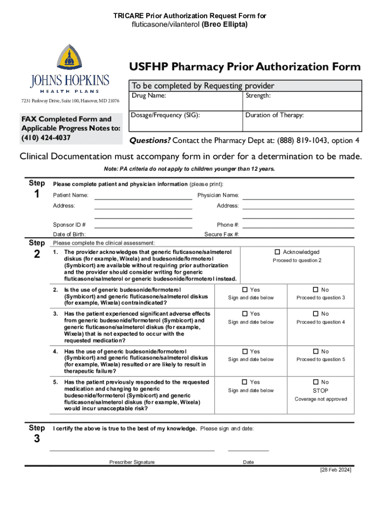 Fillable Online TRICARE Prior Authorization Request Form for Breo Ellipta Fax Email Print ...