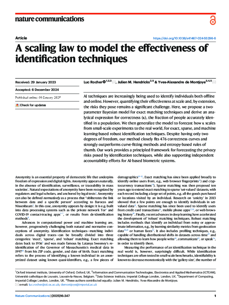 Fillable Online a Scaling Law to Model the Effectiveness of Identification Techniques Fax Email ...