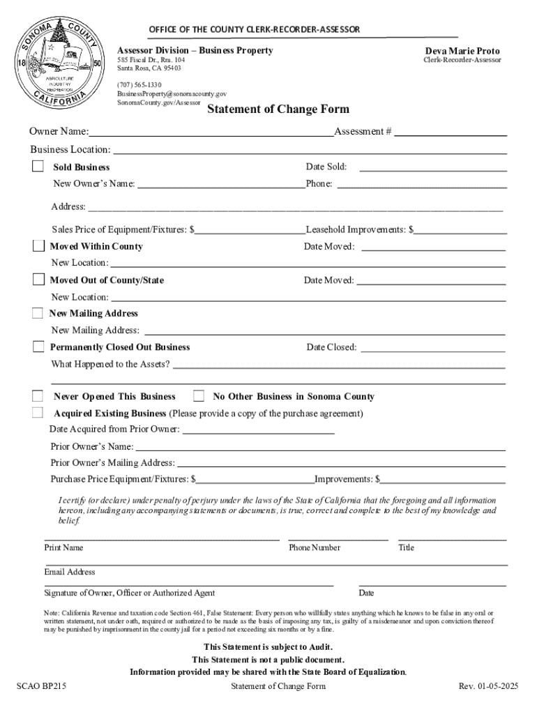 Fillable Online Statement of Change Form Fax Email Print - pdfFiller
