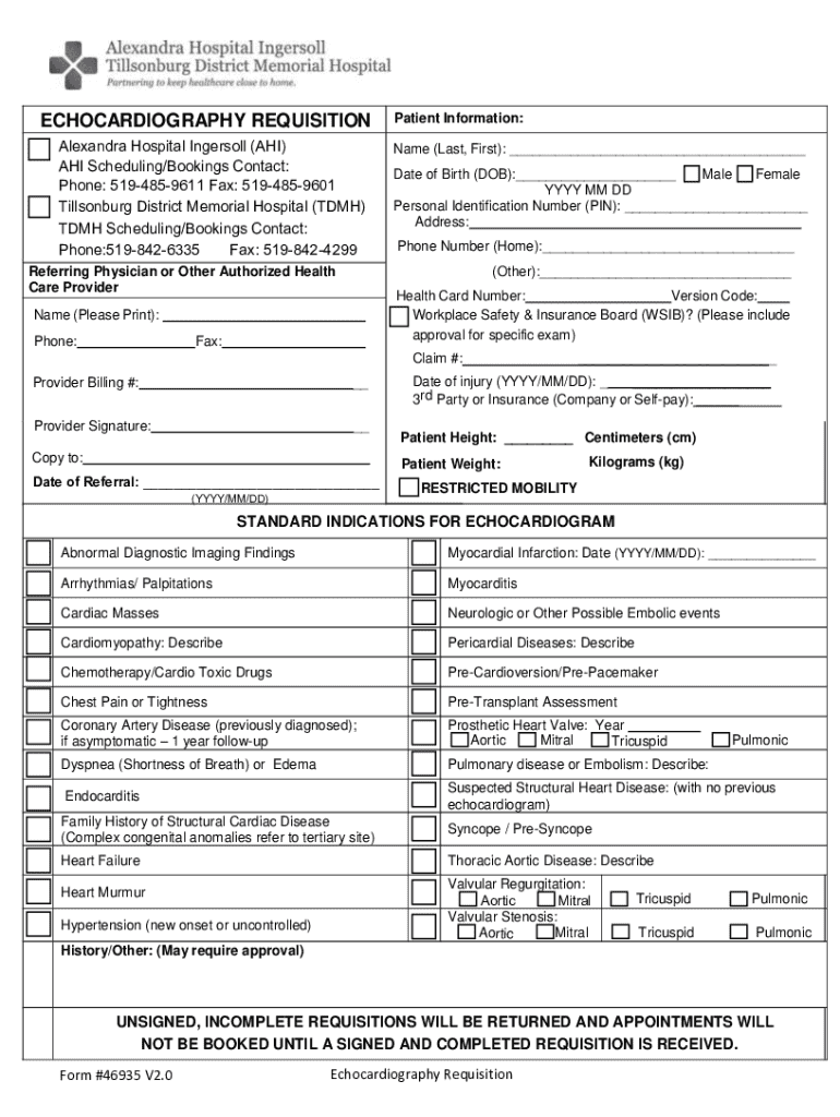 Fillable Online Echocardiography Requisition Fax Email Print - pdfFiller