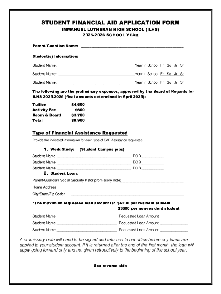 Fillable Online Immanuel Lutheran High School Financial Aid Application ...