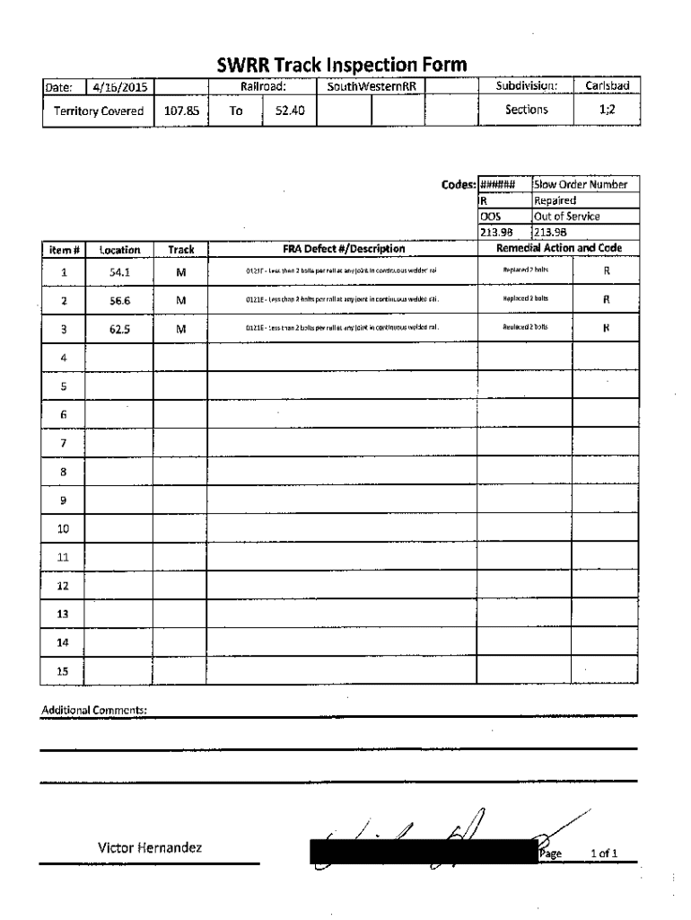 Fillable Online Swrr Track Inspection Form Fax Email Print - pdfFiller