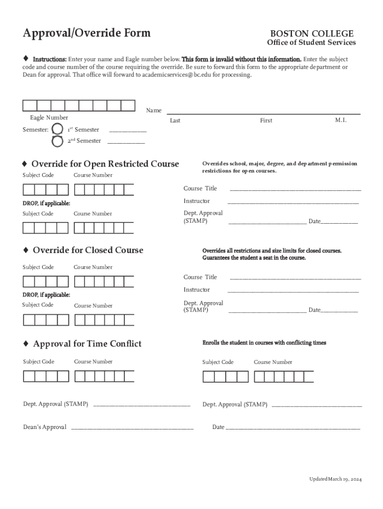 Fillable Online Approval/override Form Fax Email Print - pdfFiller