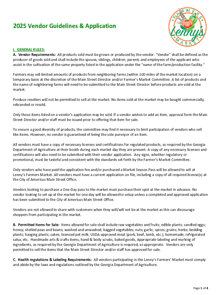 Fillable Online Lenny's Farmers' Market Vendor Guidelines and Application for 2025 Fax Email ...