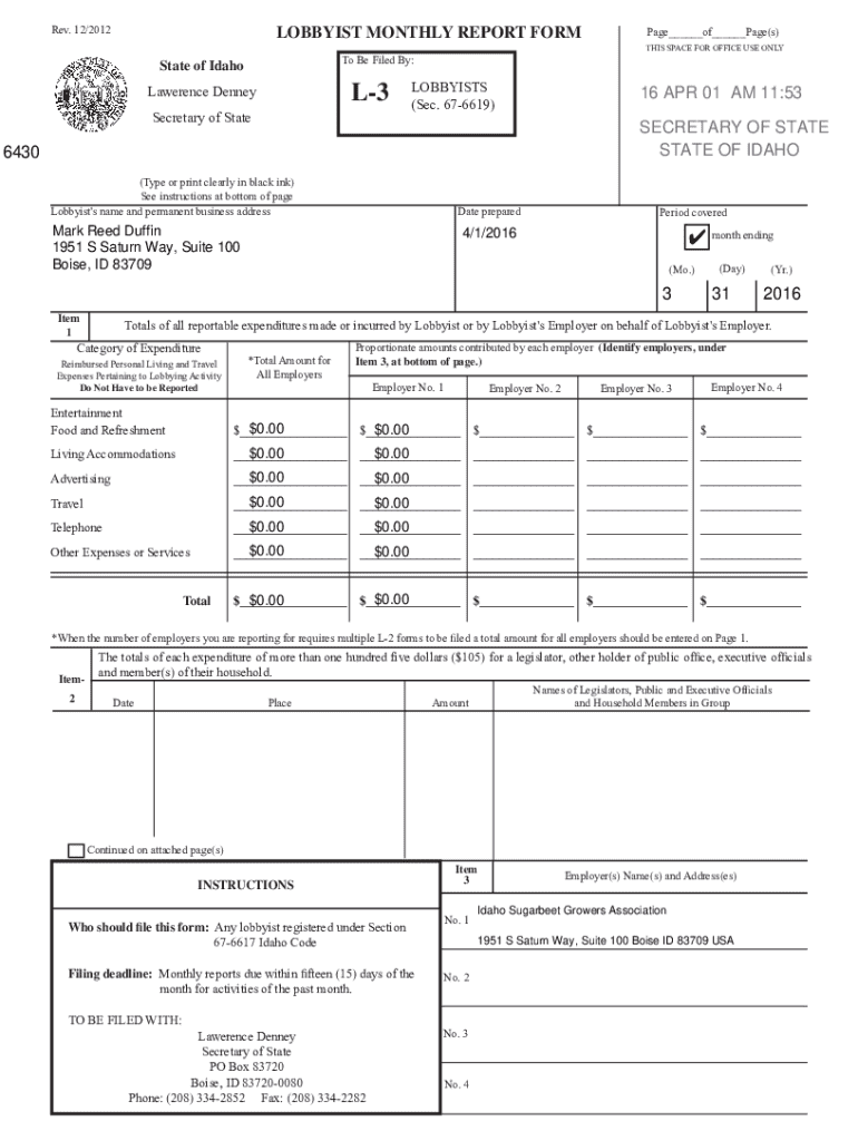 Fillable Online Lobbyist Monthly Report Fax Email Print - pdfFiller