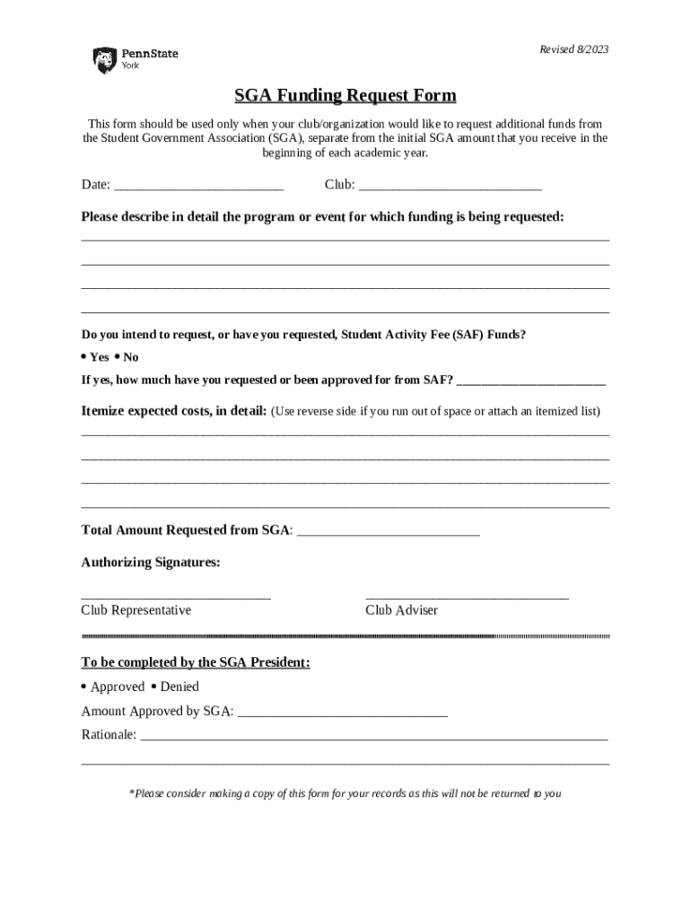 Sga Funding Request Doc Template | pdfFiller