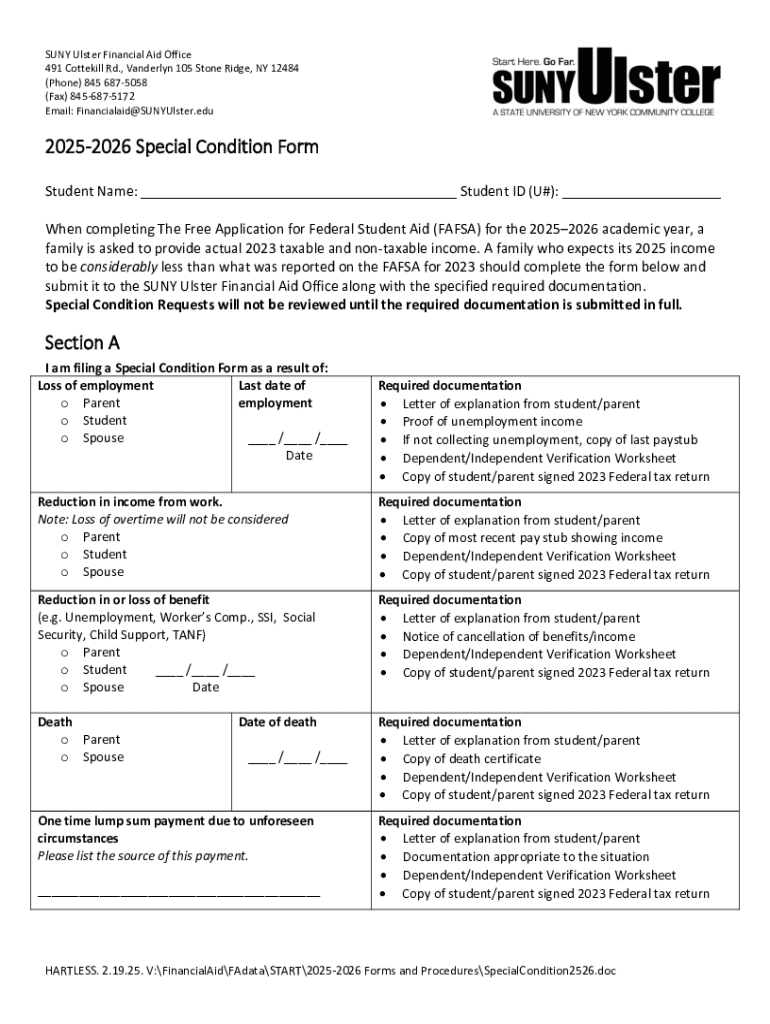 Fillable Online Special Condition Form for Financial Aid Fax Email Print - pdfFiller