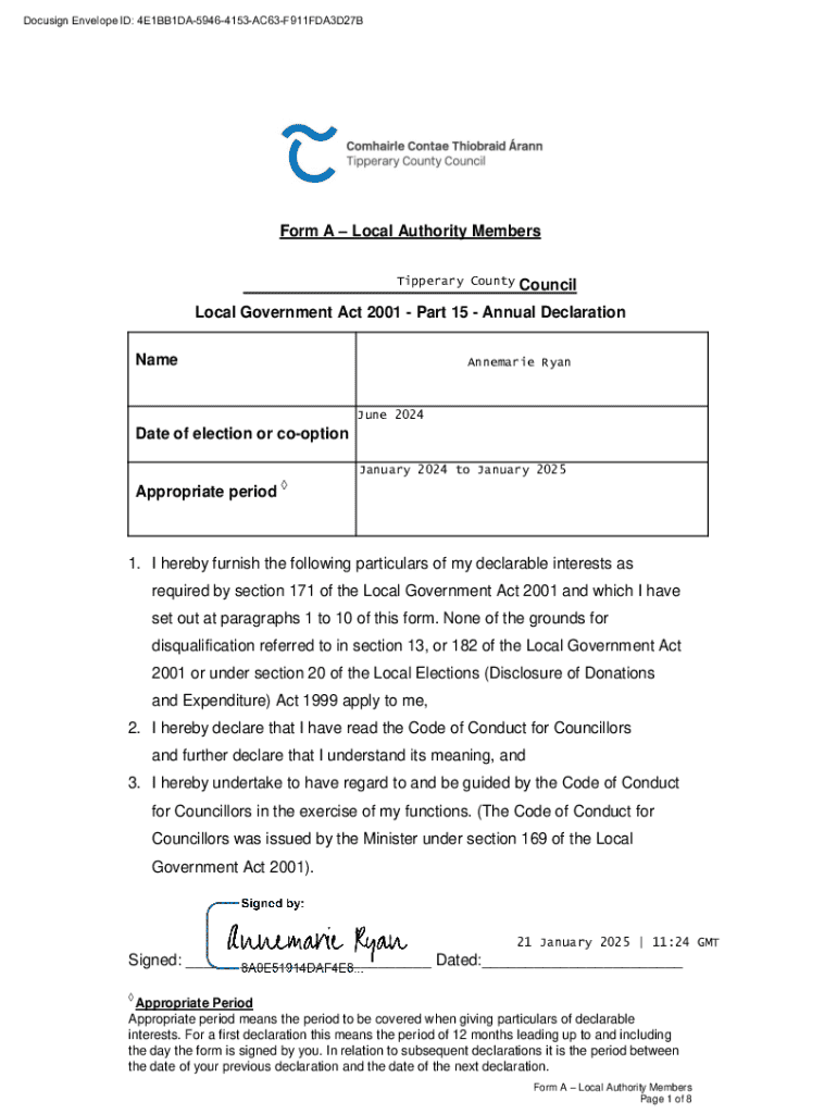 Fillable Online Annual Declaration by Local Authority Members Fax Email ...
