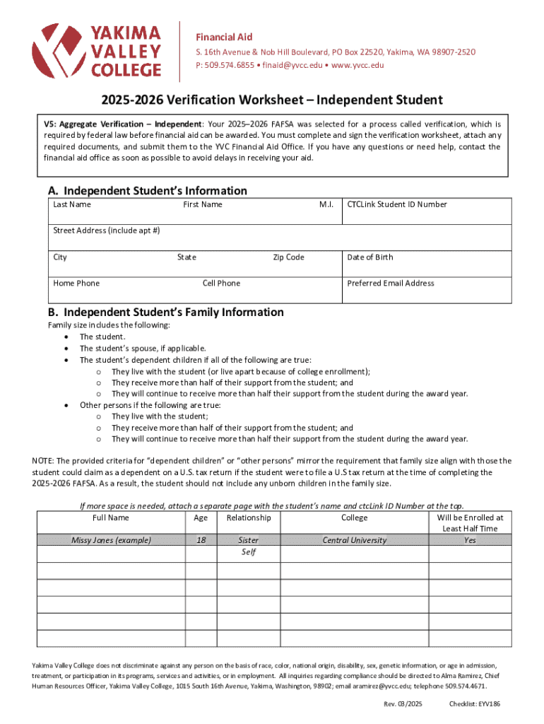 Fillable Online 2025-2026 Verification Worksheet Fax Email Print - pdfFiller