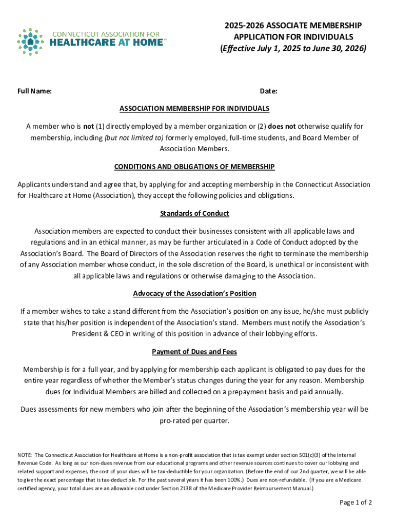 Fillable Online 2025-2026 Associate Membership Application for Individuals Fax Email Print ...