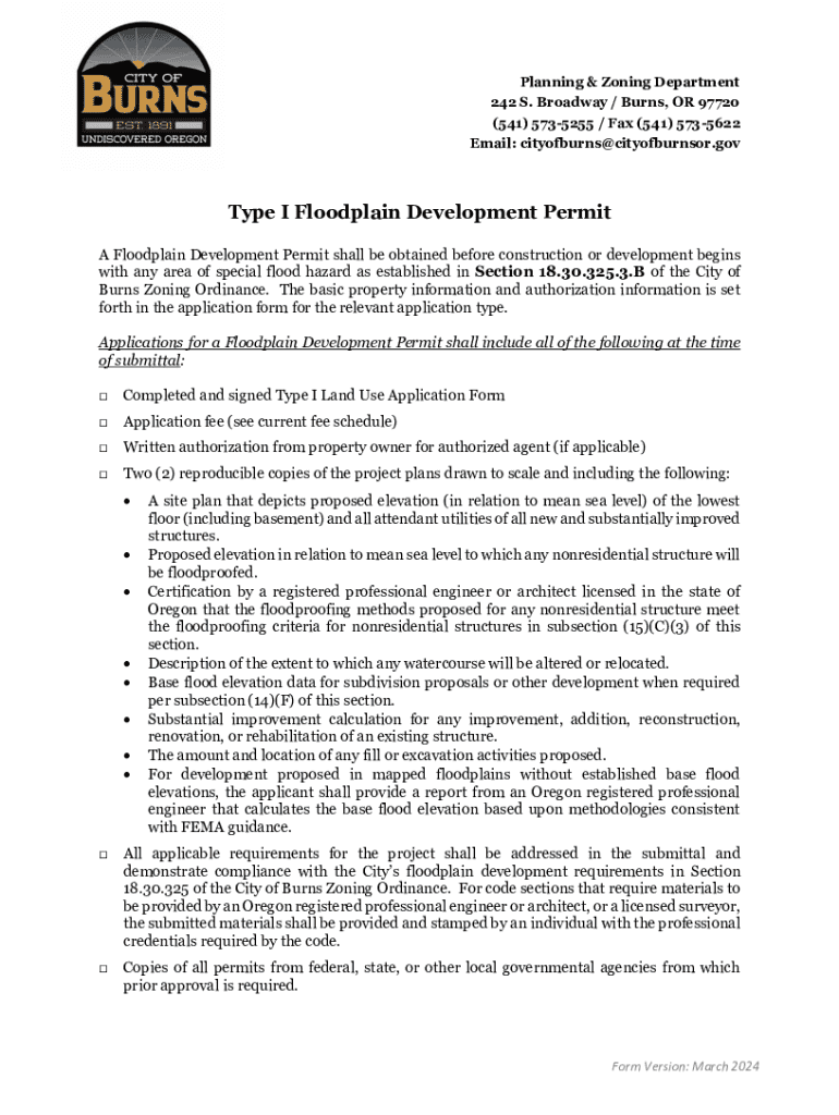 Fillable Online Type I Floodplain Development Permit Application Fax ...