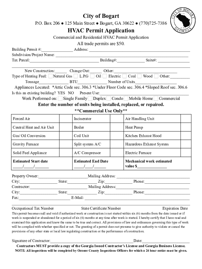 Fillable Online Commercial and Residential Hvac Permit Application Fax ...