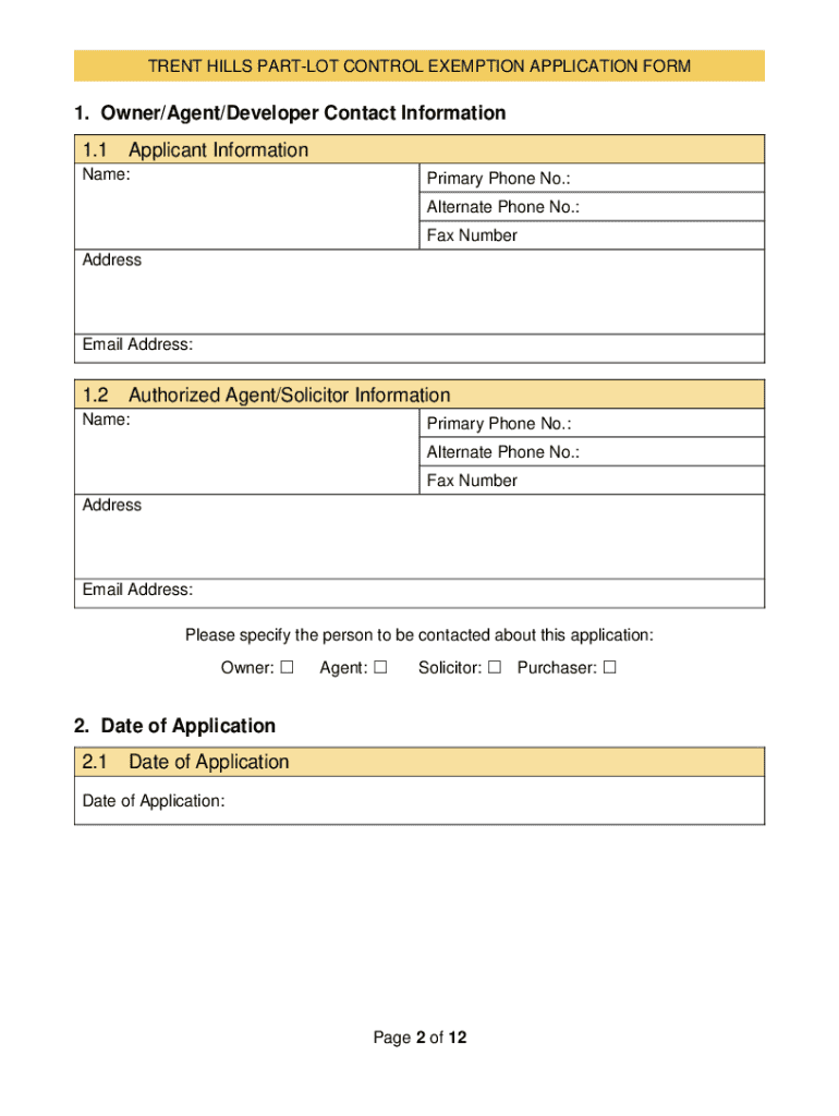 Fillable Online Application for Part-lot Control Exemption by-law and ...