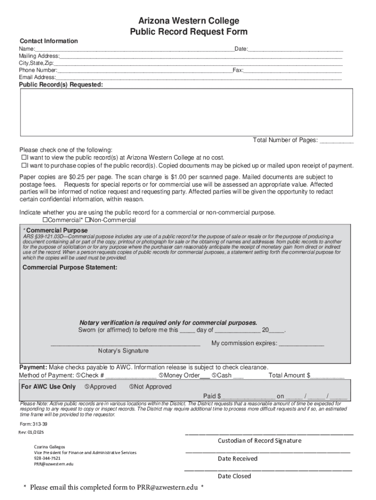 Fillable Online Arizona Western College Public Record Request Form Fax Email Print - pdfFiller
