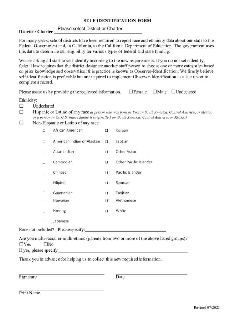 Fillable Online Self-identification Form for Staff Fax Email Print - pdfFiller