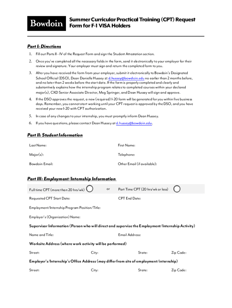 Fillable Online Cpt Request Form for F-1 Visa Holders Fax Email Print - pdfFiller