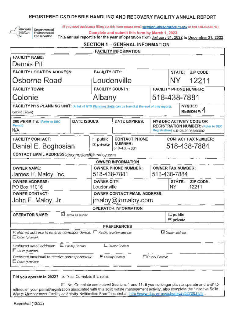 Fillable Online Annual Report for C&d Debris Facility Fax Email Print - pdfFiller